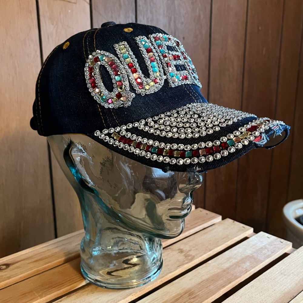 “Queen” Rainbow Bling Denim Cap - Gem